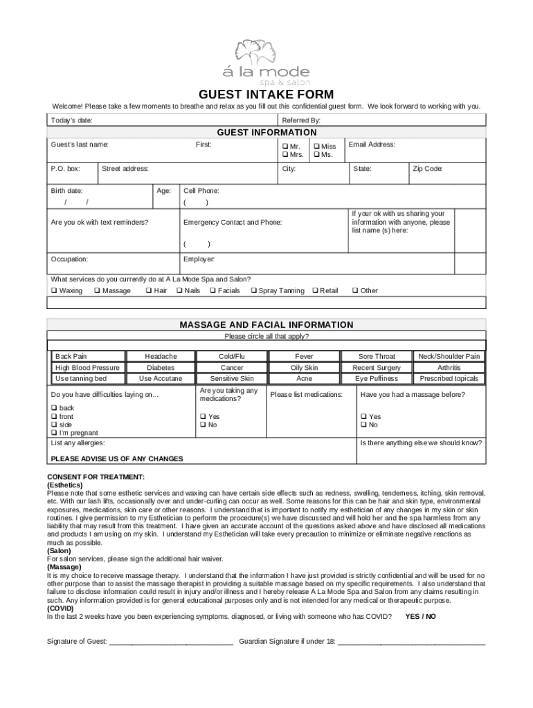 Guest Intake: Online Intake sBeautiful, user-friendly ... Doc Template ...
