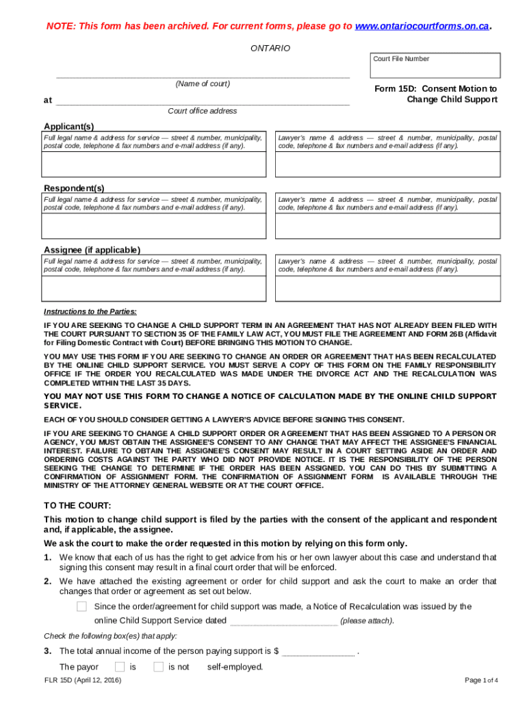 15D: Consent Motion to Change Child Support - ontariocourts on Doc ...