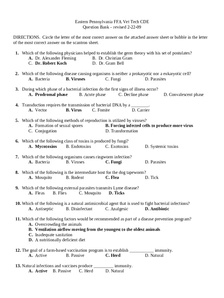 Eastern Pennsylvania FFA Vet Tech CDE Doc Template | pdfFiller