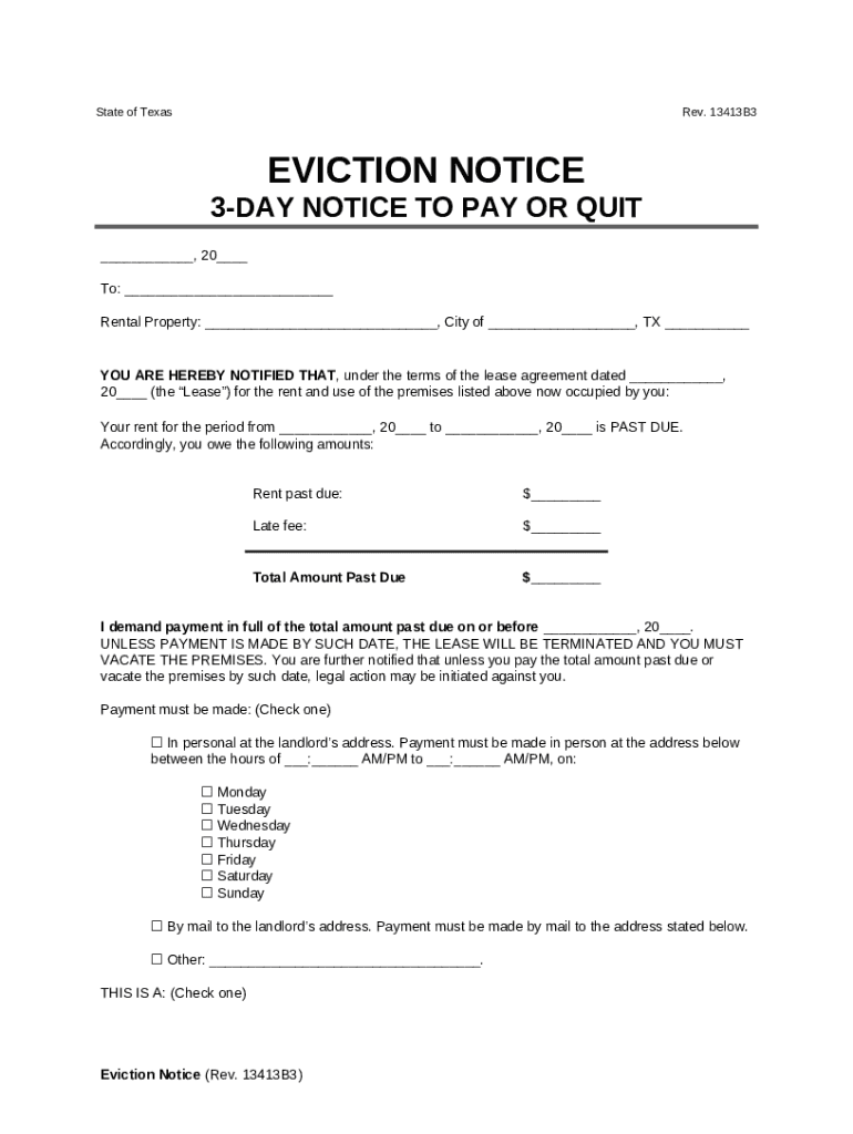 3-Day Notice to Quit in Texas: An Overview Doc Template | pdfFiller