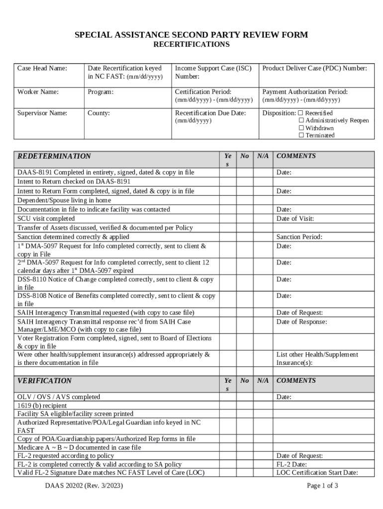 special assistance second party review Doc Template | pdfFiller