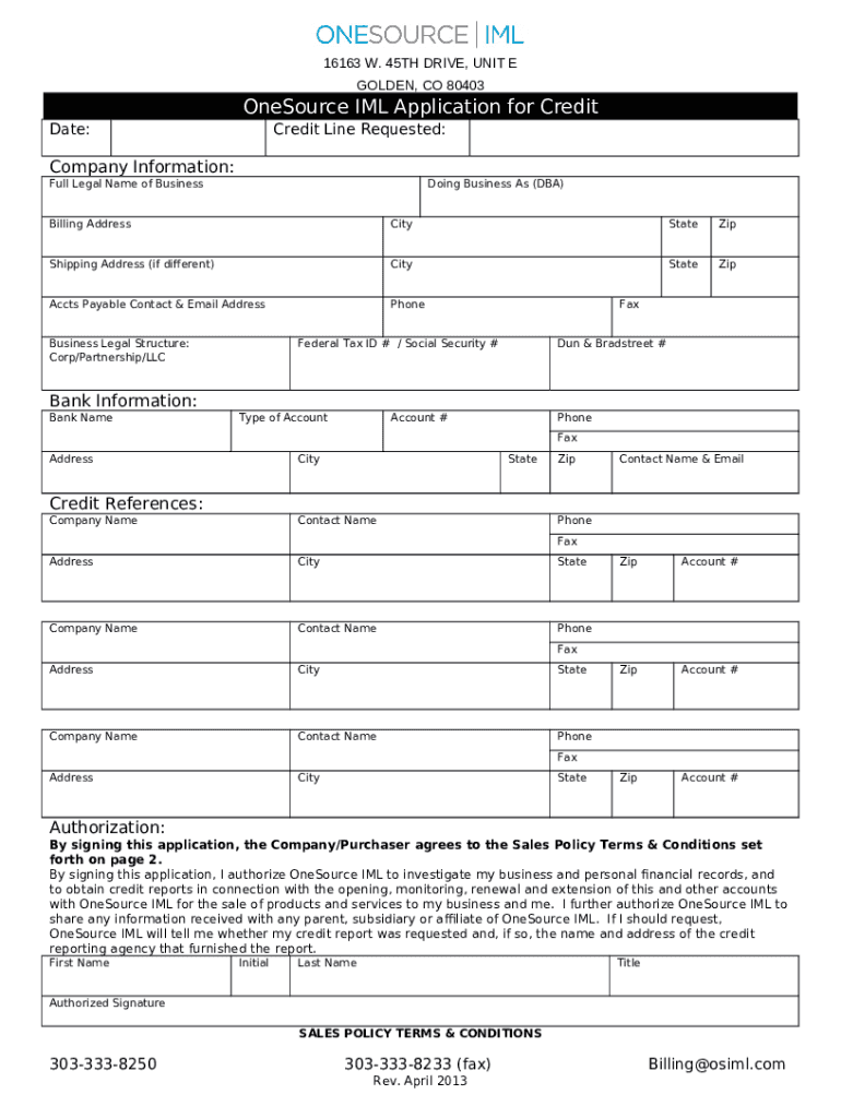 Royal Crest Promotions Application for Credit Doc Template | pdfFiller
