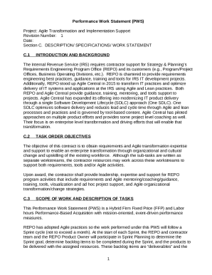 Agile Development Perance Work Statement 1 Doc Template | pdfFiller