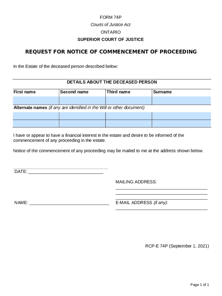 74.3 Courts of Justice Act REQUEST FOR NOTICE OF ... - ontariocourts on ...