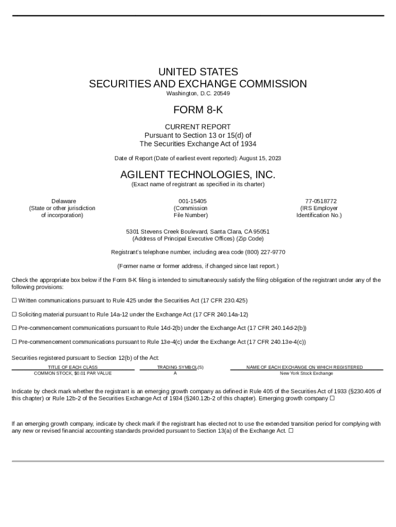 AGILENT TECHNOLOGIES, INC. ( - cloudfront.net Doc Template | pdfFiller