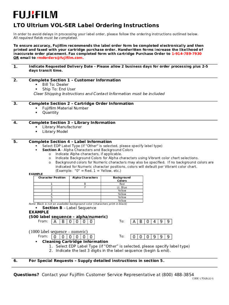 LTO Ultrium VOL-SER Custom Logo Label Order Doc Template | pdfFiller
