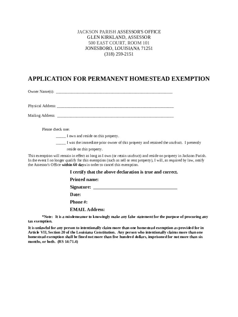 application for permanent homestead exemption Doc Template | pdfFiller