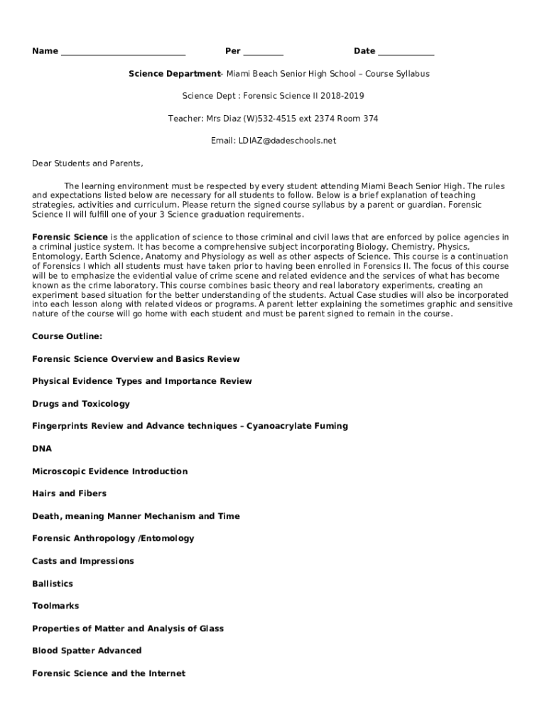 SCIENCE - Miami Beach Senior High School Doc Template | pdfFiller