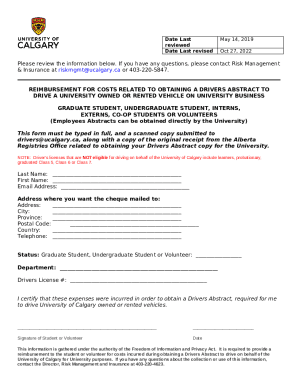 Reimbursement for Drivers Abstract Doc Template | pdfFiller