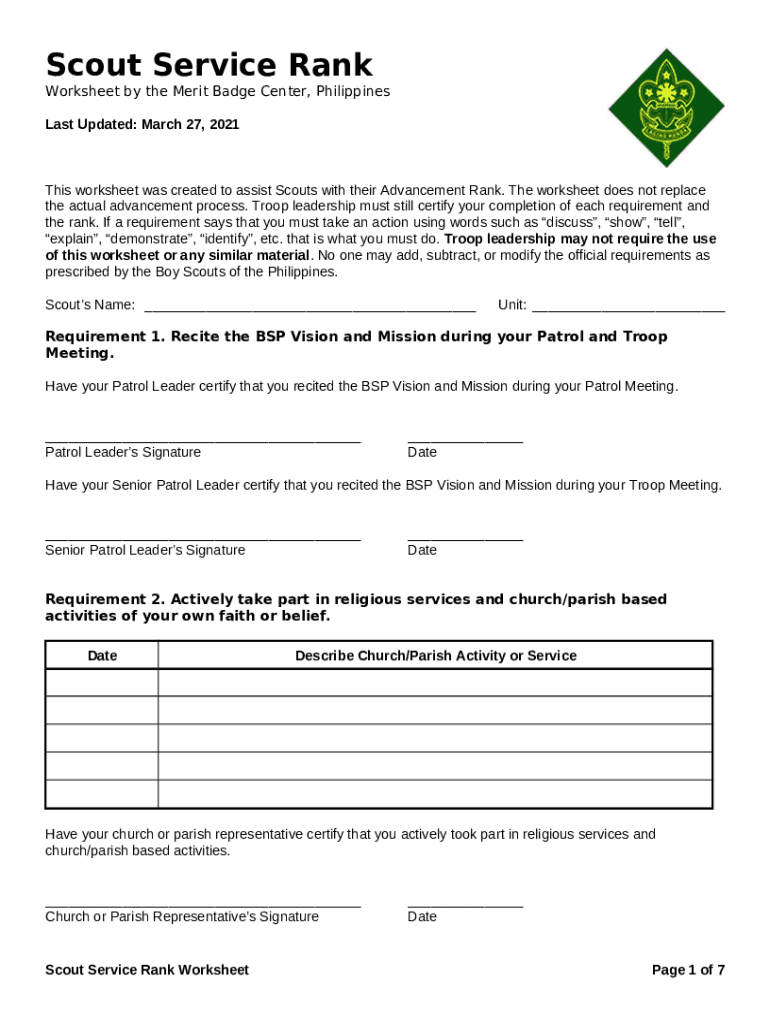 Membership Rank Worksheet BSPPDFScoutingKnot Doc Template | pdfFiller