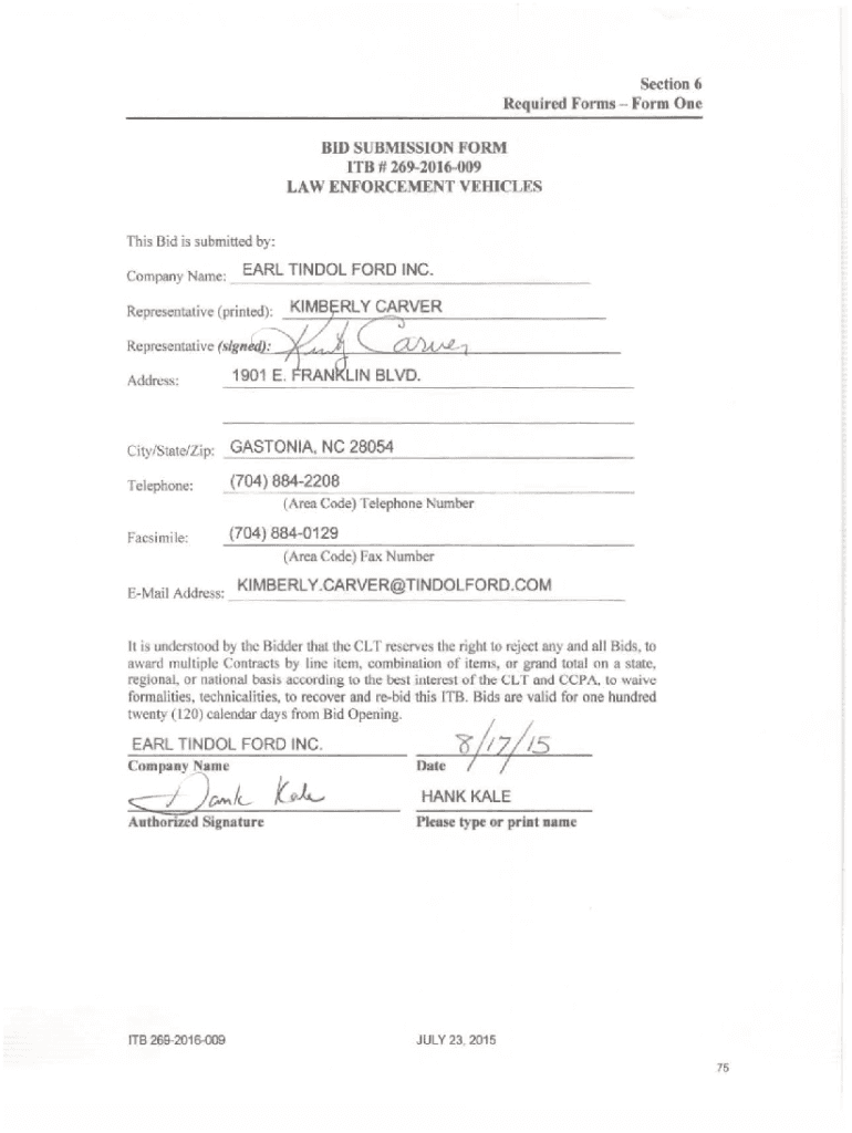 Fillable Online Form One BID SUBMISSION FORM ITB # 269-2014-027 ... Fax ...