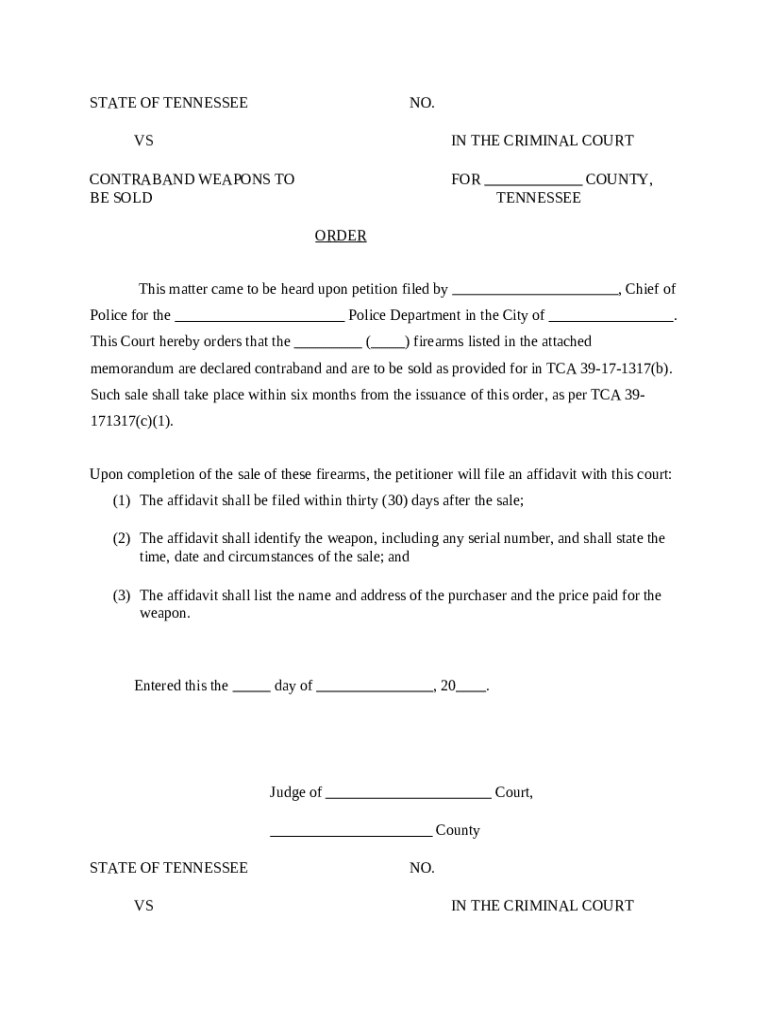 Sample s for Contraband Weapons to Be Titled ... Doc Template | pdfFiller