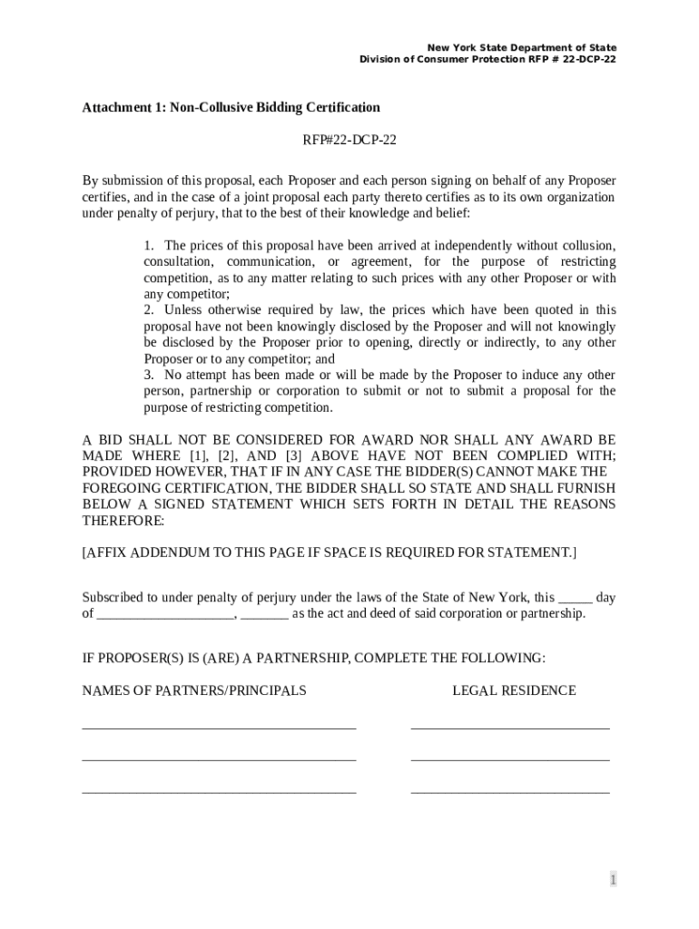 Attachment 3: Non-Collusive Bidding Certification - dos ny Doc Template ...