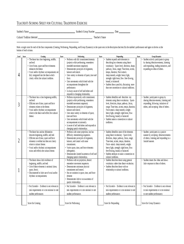 Cult/Trad Score Sheet Doc Template | pdfFiller