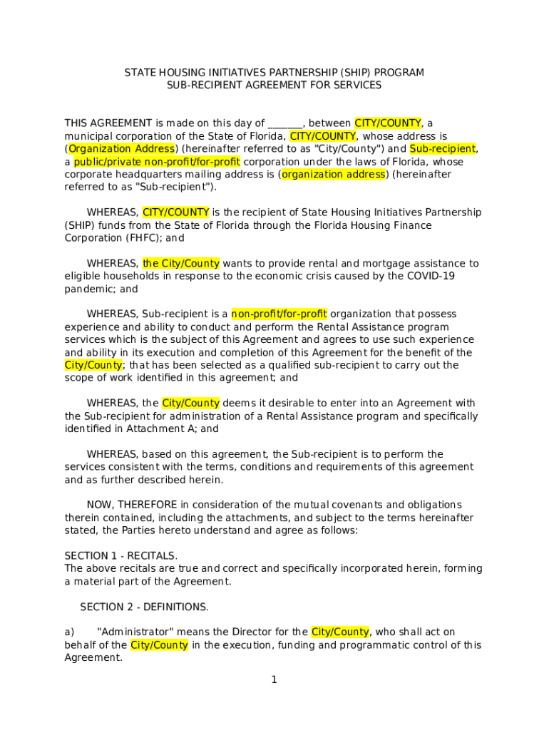Sample Subrecipient Agreement for Rental Assistance Doc Template ...