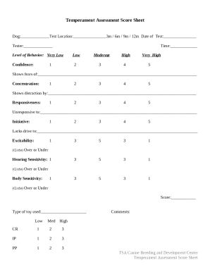 Temperament Assessment Score Sheet Doc Template | pdfFiller