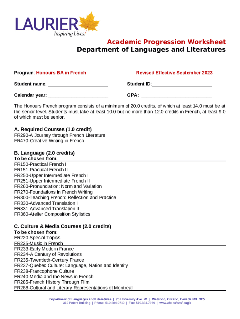 Academic Progression Worksheet Department of ... Doc Template | pdfFiller
