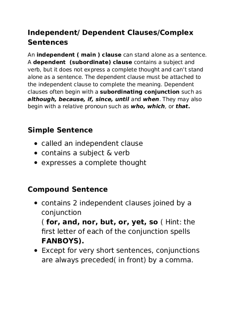 Independent and Dependent Clauses: Rules and Examples Doc Template ...