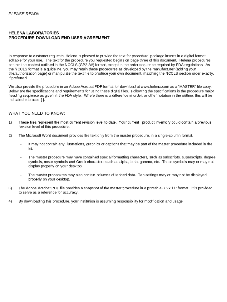 Helena Platelet Aggregation Reagents Doc Template | pdfFiller