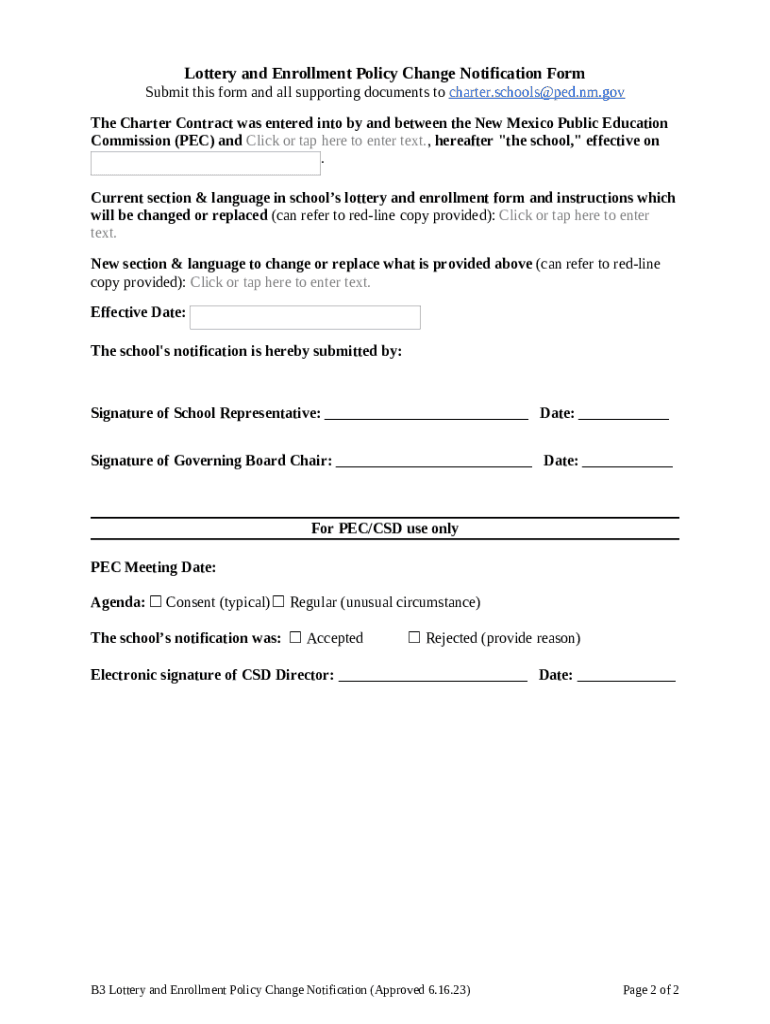 Lottery and Enrollment Policy Change Notification Doc Template | pdfFiller