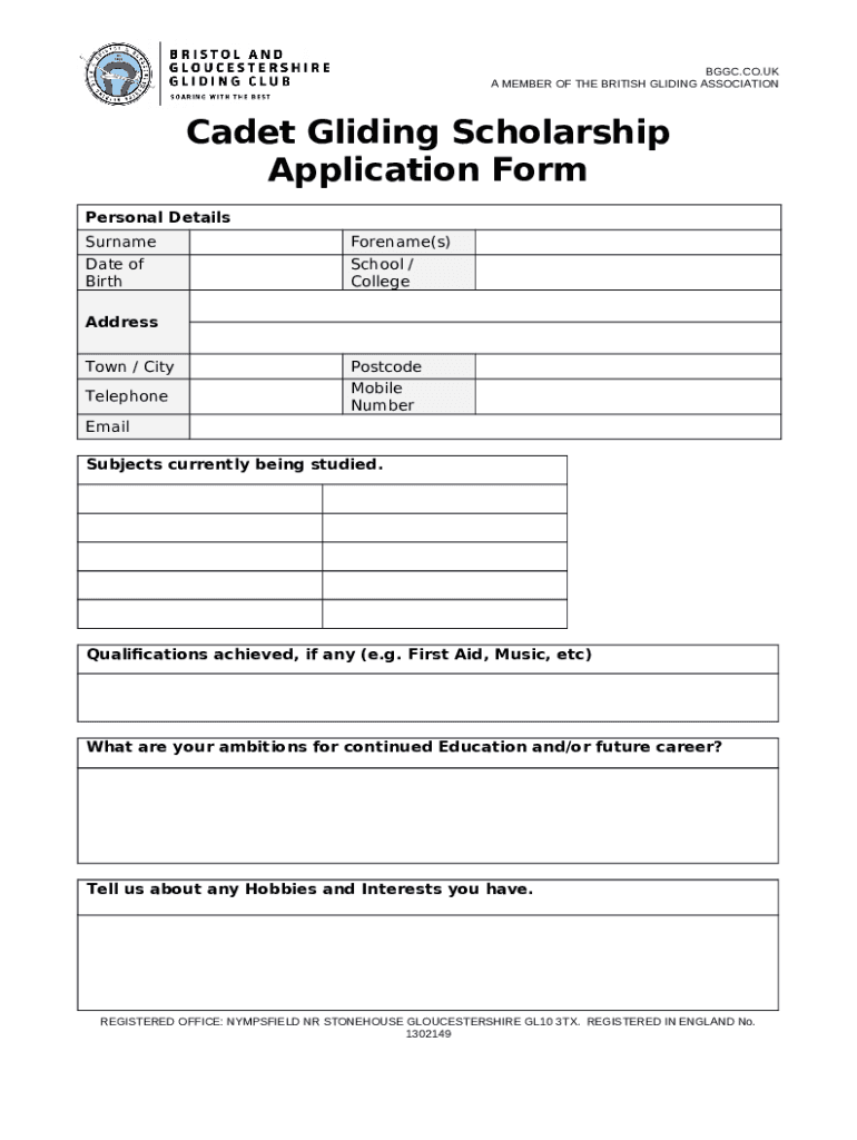 Cadet Gliding Scholarship Application - bggc co Doc Template | pdfFiller