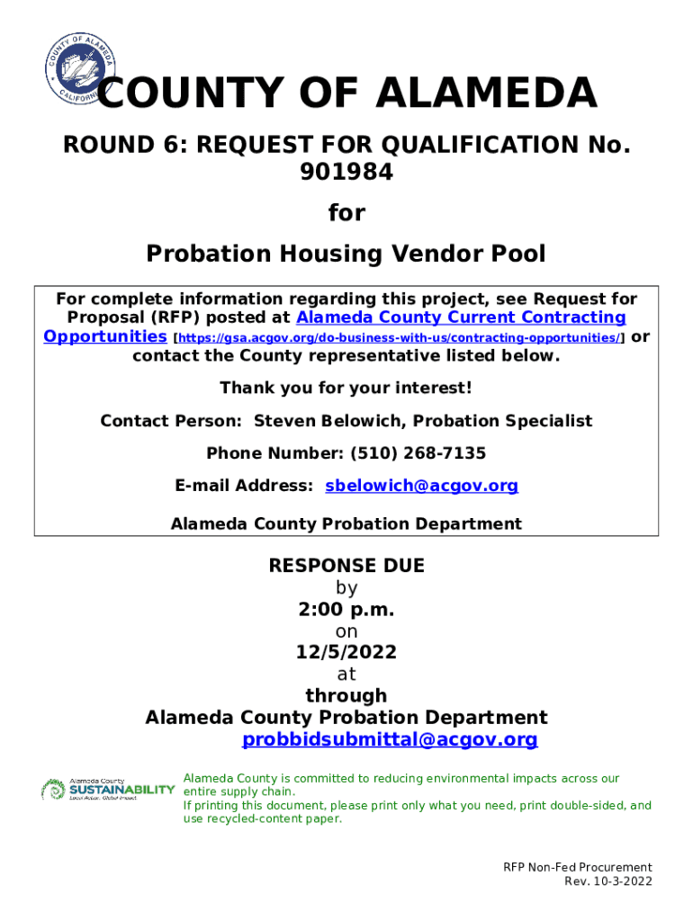 Alameda County Probation Department RESPONSE DUE Doc Template | pdfFiller