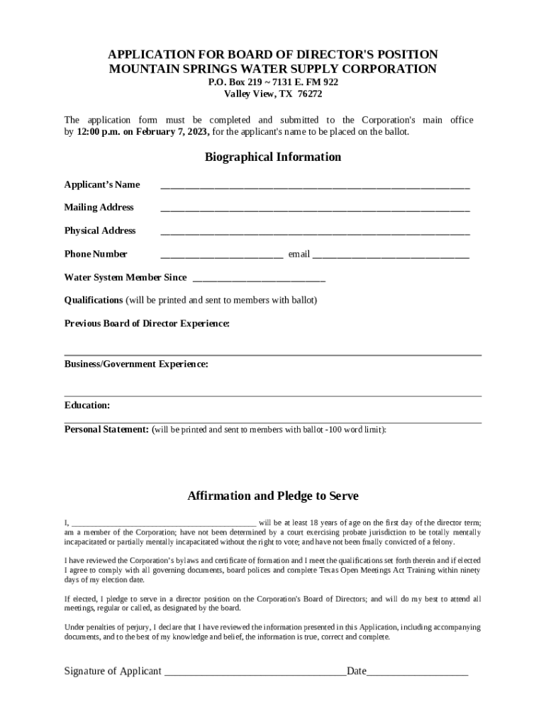 SAMPLE DIRECTOR APPLICATION AND PETITION Doc Template | pdfFiller