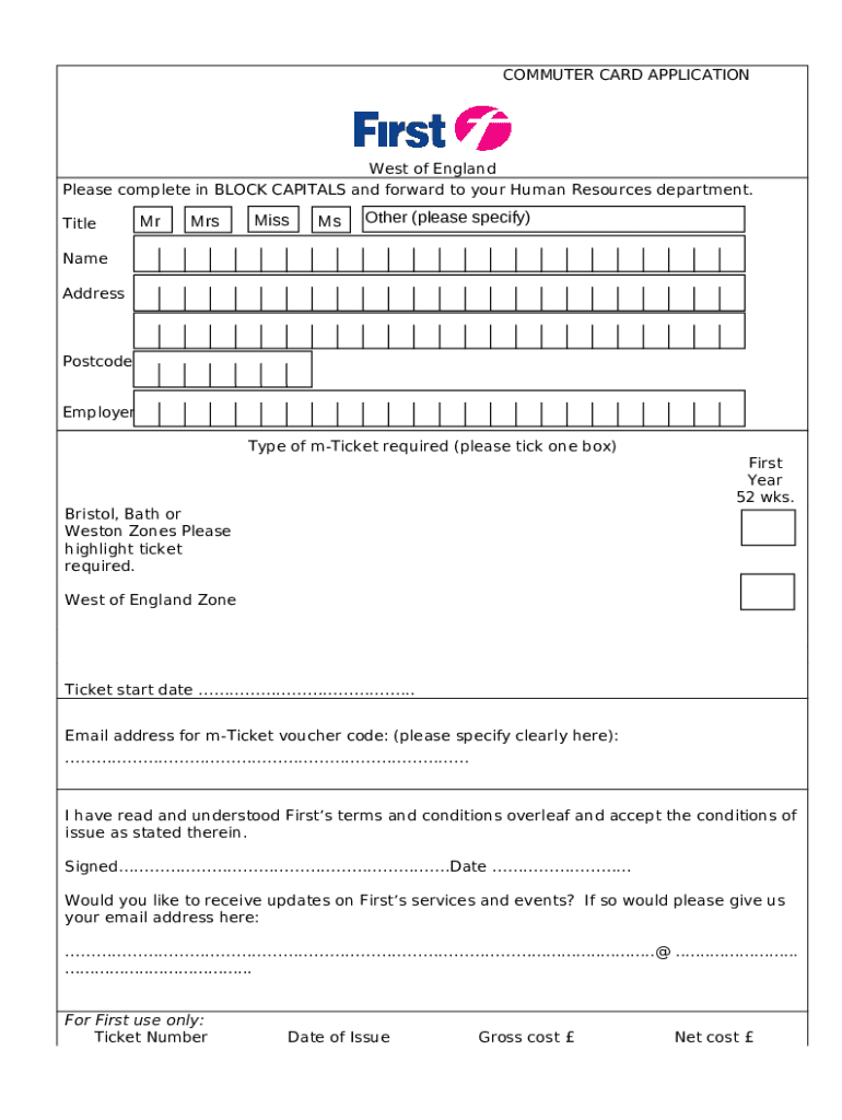 First Commuter Card application ... Doc Template | pdfFiller