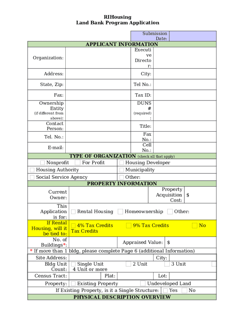 Land Bank Application Doc Template | pdfFiller