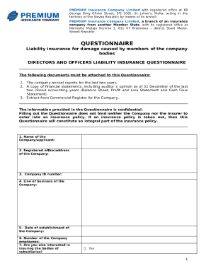 Directors and Officers Liability Insurance Questionnaire Doc Template ...