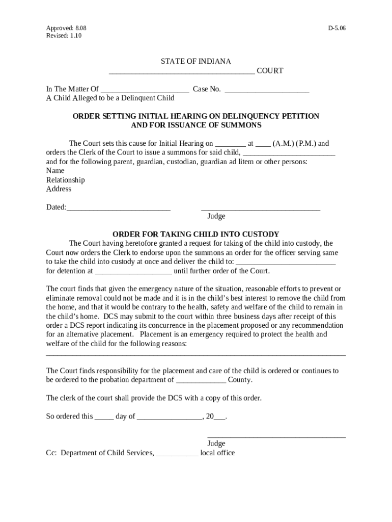 Order Setting Initial Hearing on Delinquency Petition and ... Doc ...