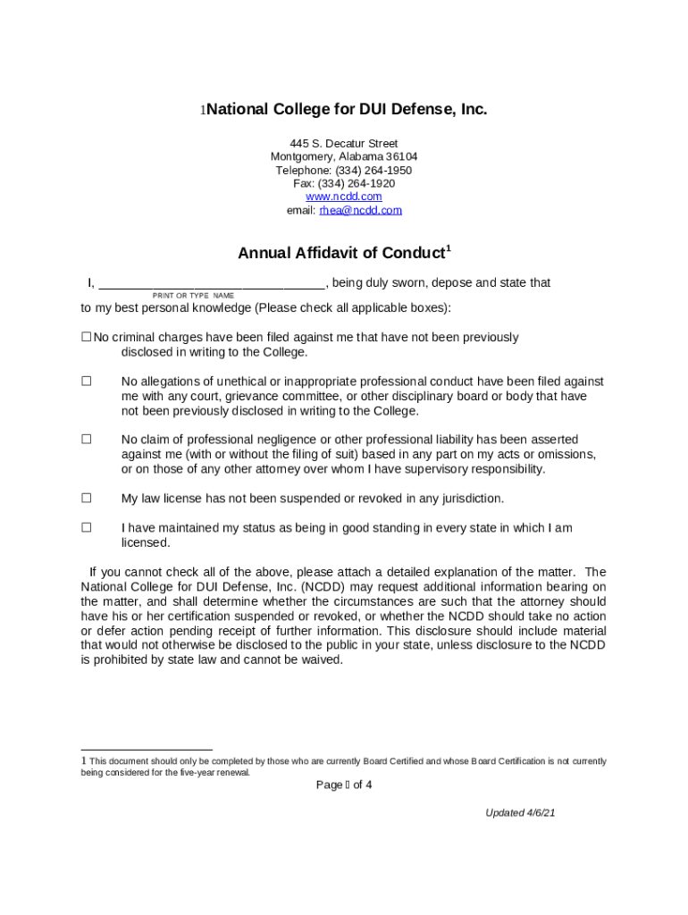 Board Certification Affidavit Affirming Good Standing, ... Doc Template ...