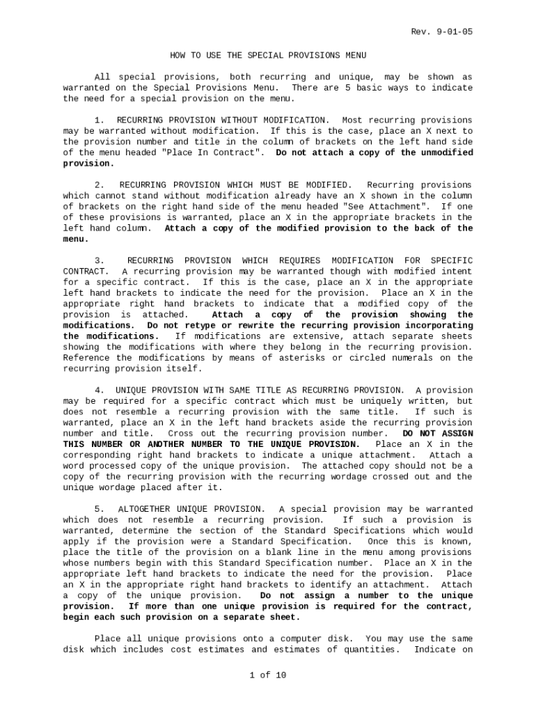 How to Prepare and Implement Unique Special Provisions Doc Template ...