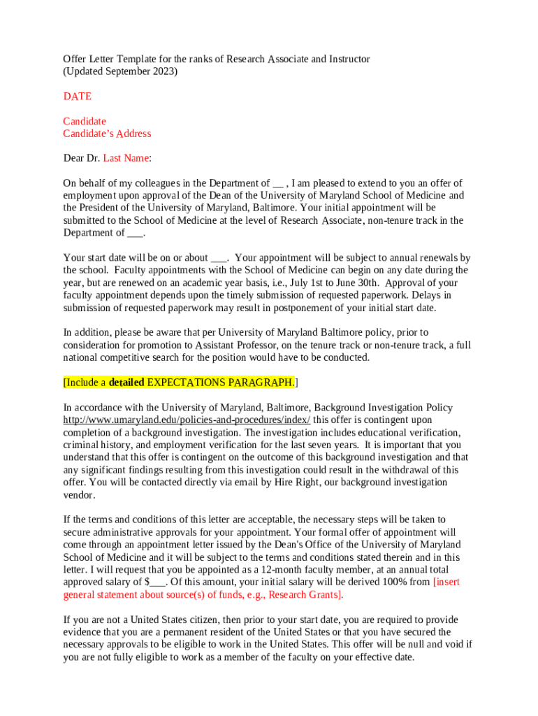 Template Offer Letter for Postdoctoral Research Associate Doc Template ...