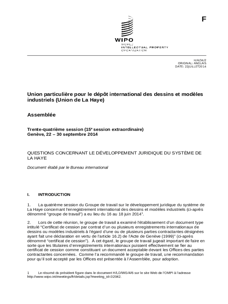 Adhsion de l'OAPIl'Arrangement de La Haye ... Doc Template | pdfFiller