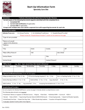 Fillable Online Start Up Form - Specialist Fax Email Print - pdfFiller