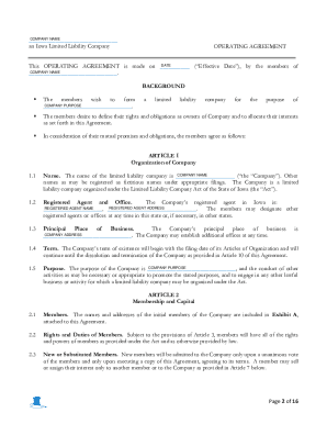 Fillable Online Iowa Multi-Member LLC Operating Agreement Template ...