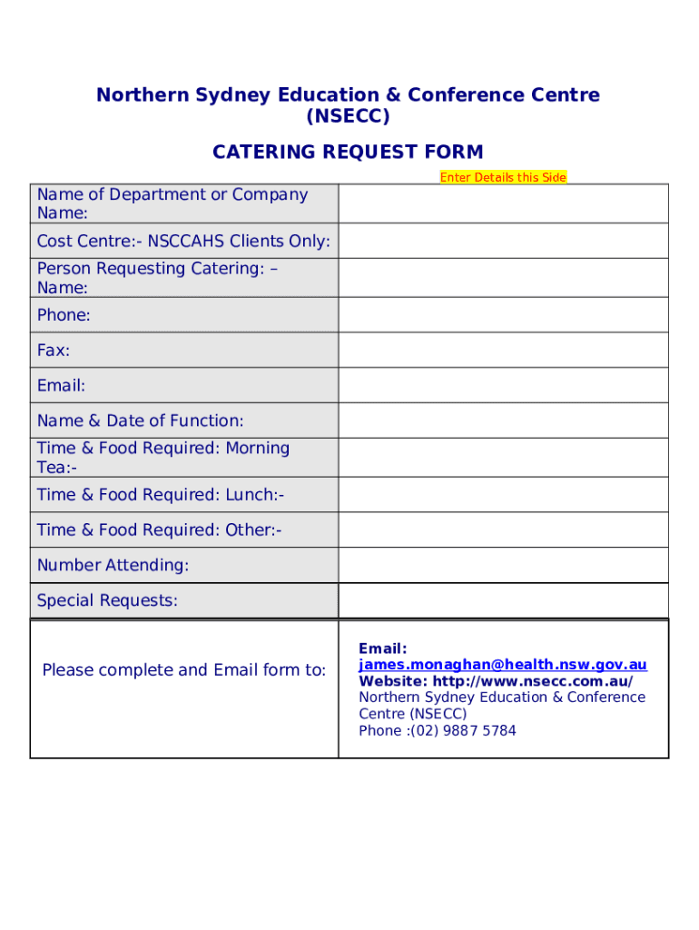CATERING REQUEST NSECC Doc Template | pdfFiller