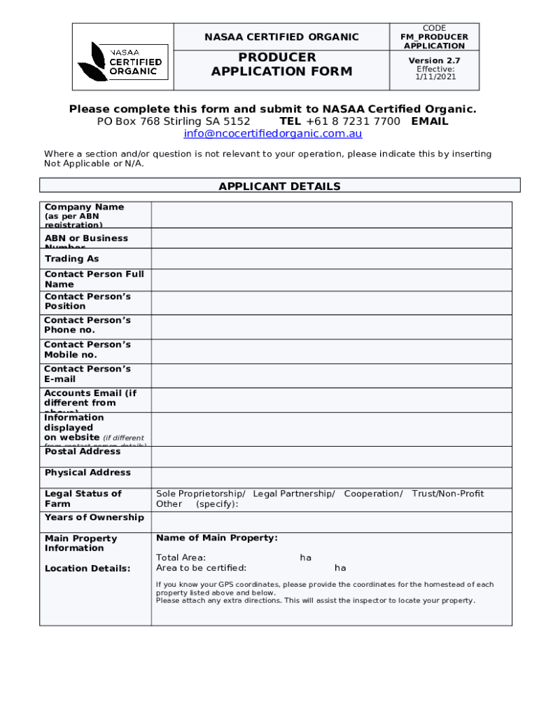 NASAA CERTIFIED ORGANIC CERTIFICATE OF ... Doc Template | pdfFiller