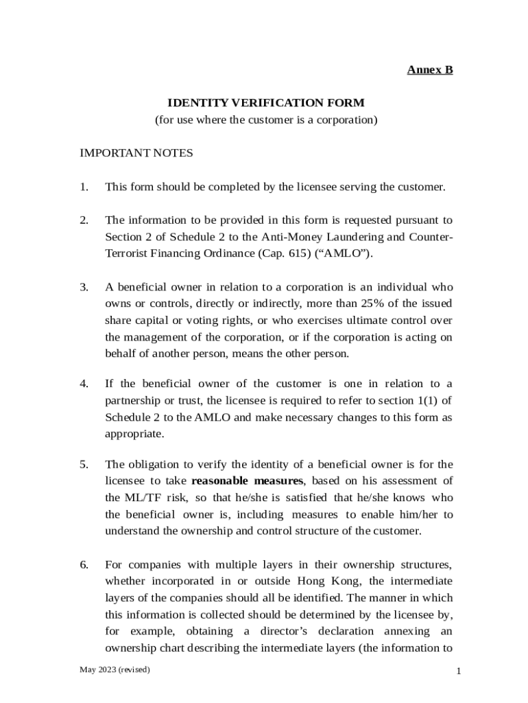 Annex B IDENTITY VERIFICATION (for use where ... Doc Template | pdfFiller