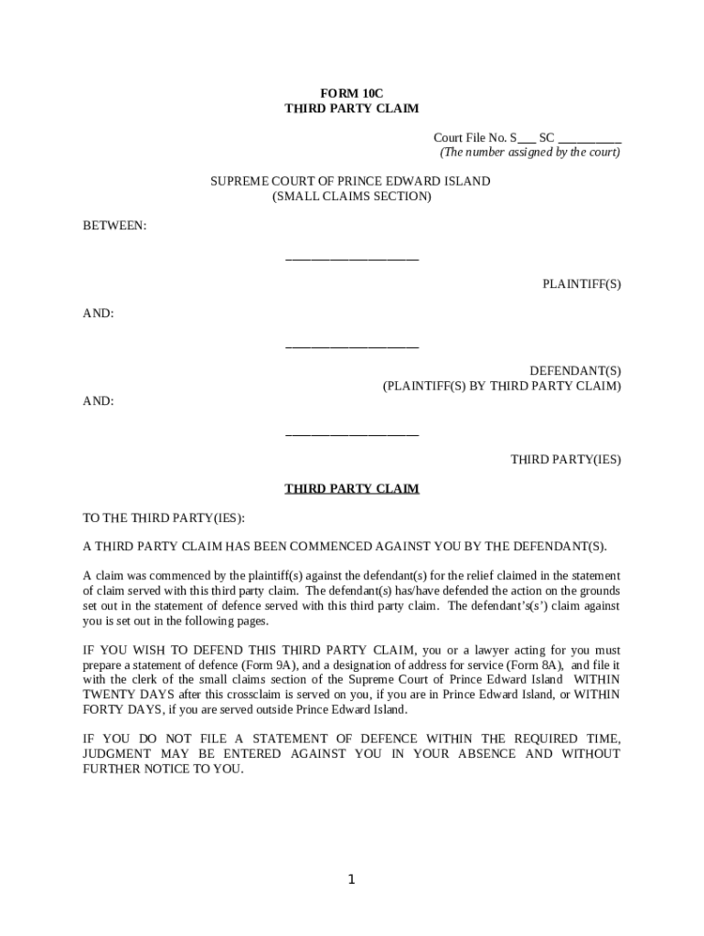 10C - THIRD PARTY CLAIM. ... Doc Template | pdfFiller