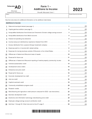 Fillable Online 2023 I-0101 Schedule AD, Form 1 - Additions to Income ...