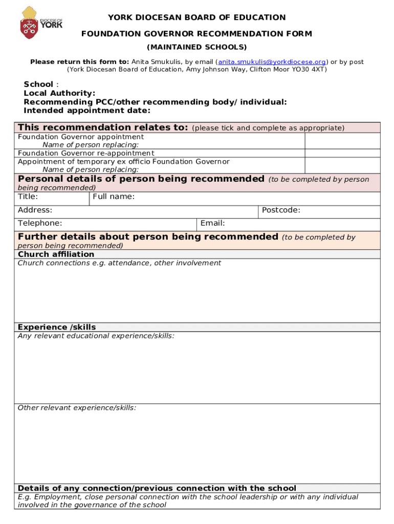 Foundation Governor - Recommendation ( ... Doc Template | pdfFiller