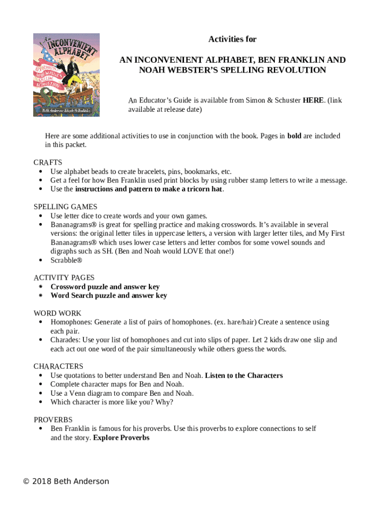 An Inconvenient Alphabet: Ben Franklin & Noah Webster's ... Doc ...