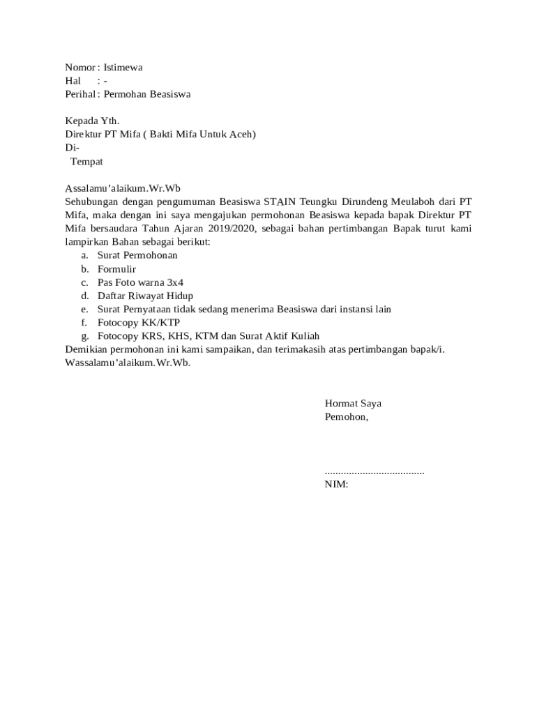 program beasiswa bhakti mifa untuk aceh Doc Template | pdfFiller