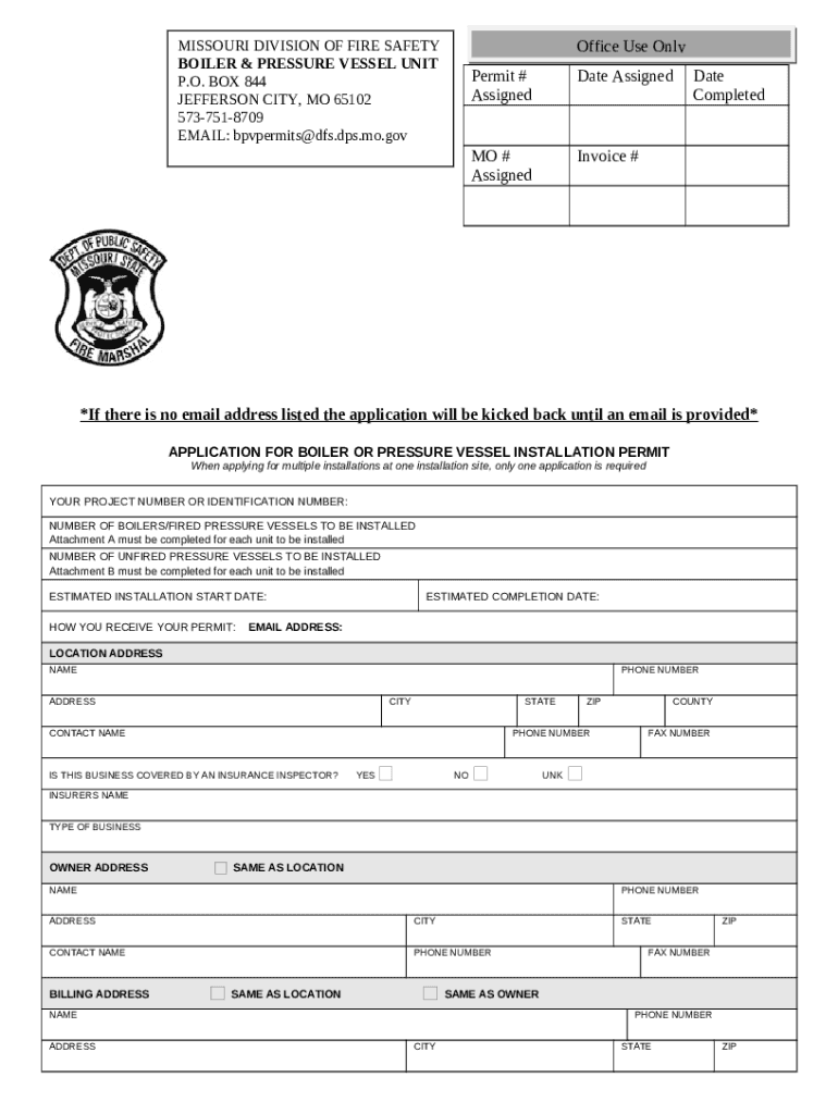 Request for boiler/pressure vessel permit for installation, ... - dfs ...