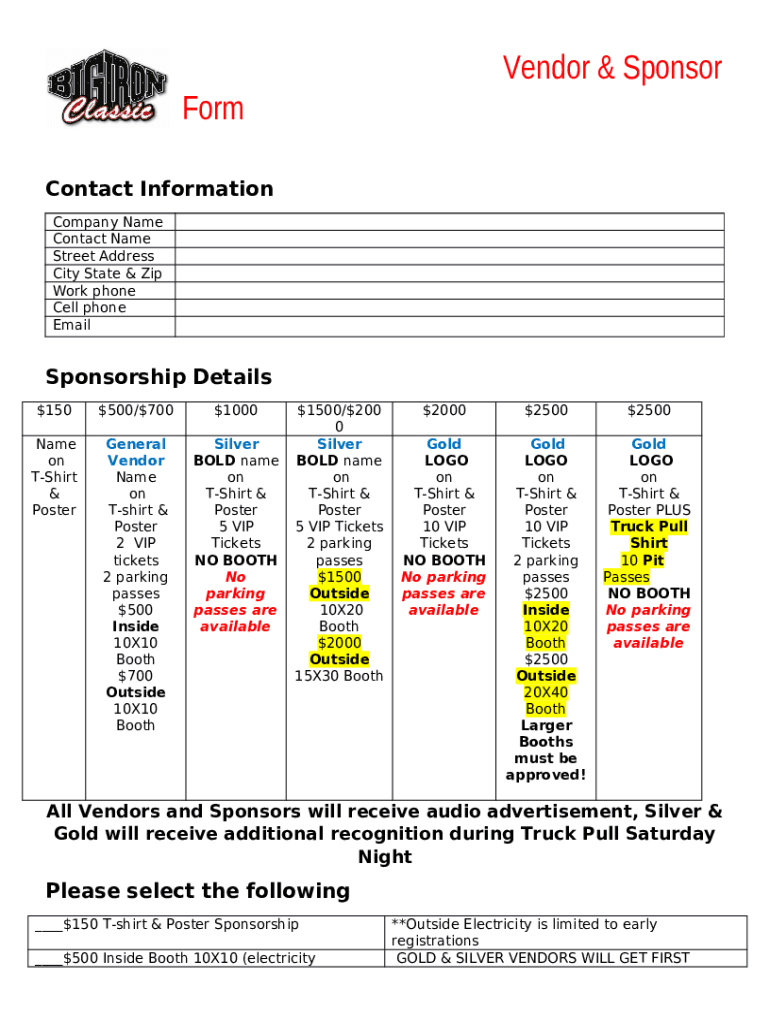 Vendor & Sponsor Doc Template | pdfFiller