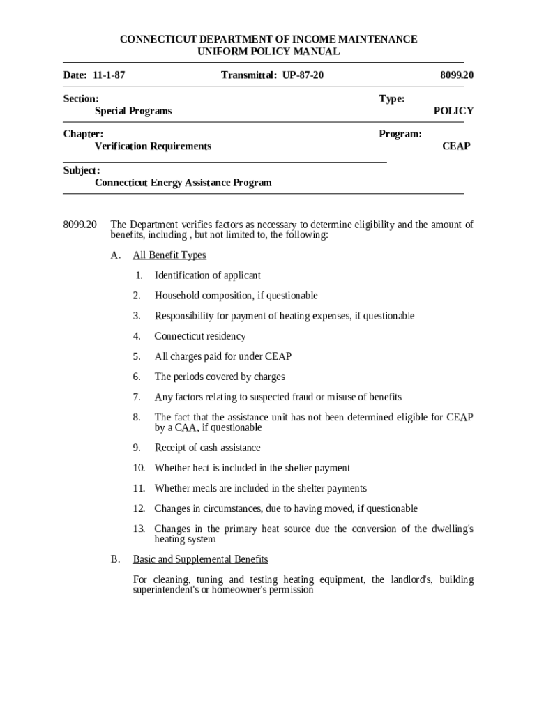Connecticut Energy Assistance Program--Eligibility Doc Template | pdfFiller