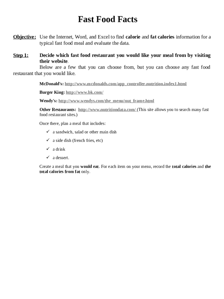 Free Fast Food Word Templates - Page 8 Doc Template | pdfFiller