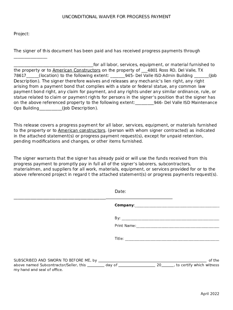 UNCONDITIONAL WAIVER AND RELEASE ON FINAL ... Doc Template | pdfFiller
